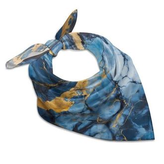 Generic Écharpe carrée en soie turquoise et or marbré, écharpe légère à texture abstraite pour cheveux, foulard respirant, cadeau pour femme et homme, multico