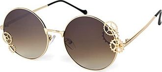 styleBREAKER Lunettes de soleil pour femmes avec application dengrenage sur les verres ronds, monture en métal, look rétro 09020127, couleur:Monture dorée/Verre Ma