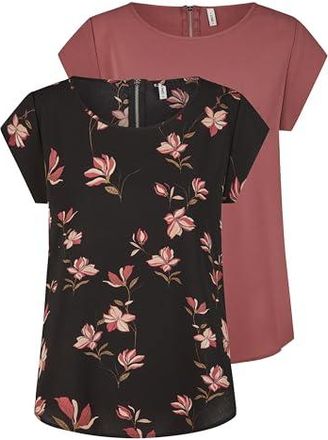 Only ONLVIC Lot de 2 t-shirts pour femme - Coupe droite - Col rond - Manches courtes - Motif basique - Couleur unie - Blanc, noir, vert, rose, bleu, 34, 36