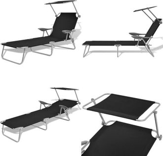 vidaXL Sonnenliege mit Sonnenschutz Stahl Schwarz - Sonnenliege - Gartenliege - Strandliege - Relaxliege - Poolliege - Home & Living