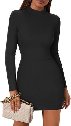 Zeagoo Robes Bodycon pour Femmes Robe à Manches Longues et Col Roule Robe Mini Élégante Automne Hiver Noir XXL