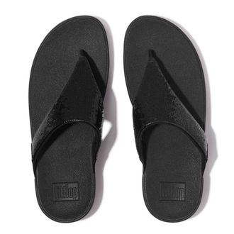 FitFlop Damen Lulu Pailletten Flip Flops, Zehenstegsandalen, bequem mit nat&uuml;rlicher Fu&szlig;gew&ouml;lbest&uuml;tze - Schwarz - 38 EU