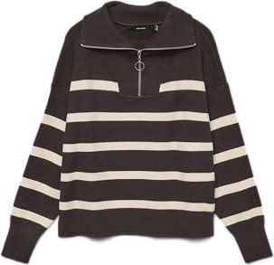 Vero Moda Highneck Vmsaba Stripe Ls GA Noos Blouse à col Haut, Gâteau au Chocolat, S Femmes