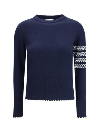 Thom Browne Womens Knit Sweater Holiday Hector Navy Fleece Wool