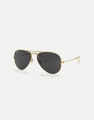 Ray-Ban Max - Lunettes de soleil pilote &agrave; verres polaris&eacute;s noirs - Dor&eacute;