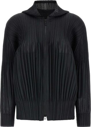 Issey Miyake Femme, Sweatshirts et sweats &agrave; capuche, Noir, Taille: 46 FR Fluffy Basics Cardigan Pliss&eacute; &agrave; Capuche