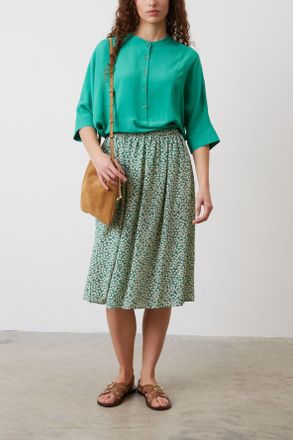 Gerard Darel Jupe verte fluide &agrave; petites fleurs - Vert