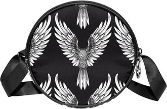 Generic Sac &agrave; bandouli&egrave;re rond rond pour femme, motif ailes dange avec fermeture &eacute;clair et bretelles r&eacute;glables