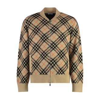 Burberry Homme, Pulls, Multicolore, Taille: M Veste bomber en maille zipp&eacute;e &agrave; motif losanges