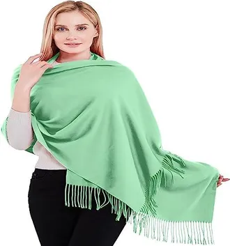 CJ Apparel Pashmina Châle épais en coton mélangé de couleur unie, cyan, taille unique