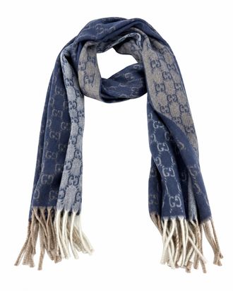 Gucci Monogram Cashmere & Wool Scarf - Navy