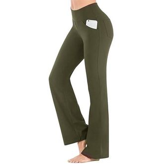 Generic Pantalon habill&eacute; bootcut classique pour femme, pantalon extensible &agrave; la taille, pantalon de bureau, pantalon de yoga, de travail avec poches, Vert, 4X