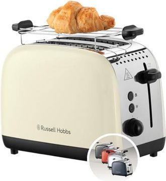 Russell Hobbs Grille pain [Pour 2 tranches] Colours Plus Inox crème (fentes extra larges, 6 niveaux de brunissage rapide, surélévation et contrôle, décongélation, r