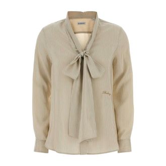 Burberry Chemisier en soie brod&eacute;e - Femme - Blouses et Chemises - Beige - Taille: 40 FR