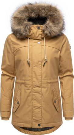 Ragwear Damen warme Winterjacke mit abnehmbarem Kunstfell und flauschigem Teddy Fleece Futter Kurzmantel Tawny Short YOUMODO Camel Gr. XL