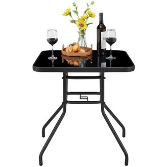 Yaheetech Yaheetech Table de Jardin Carr&eacute;e en Verre Noir Table Basse en m&eacute;tal de 70cm pour Jardin/Balcon/terrasse avec et Plateau en Verre