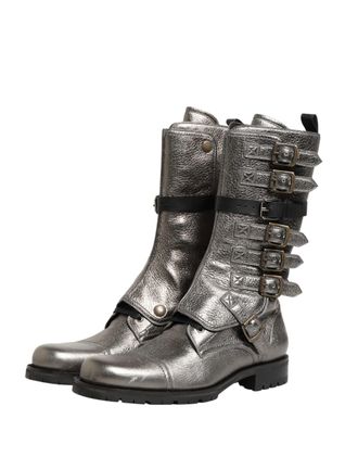 Dolce & Gabbana Metallic Leather Buckle Boot - Silver