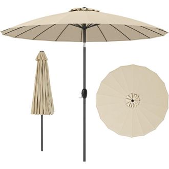 Costway Grand Parasol de Patio D.273x237CM, avec Inclinaison &agrave; Bouton-Poussoir, Manivelle, 18 Baleines Solides, Toit A&eacute;r&eacute;, Beige