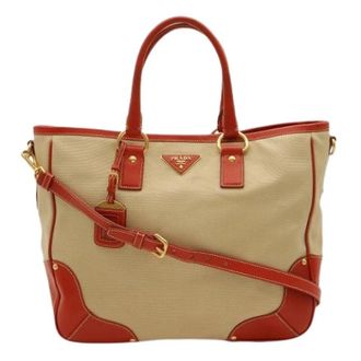 Prada Pre-owned Canvas Leather Tote Bag - - Pre-owned - Damen - Beige - ONE SIZE