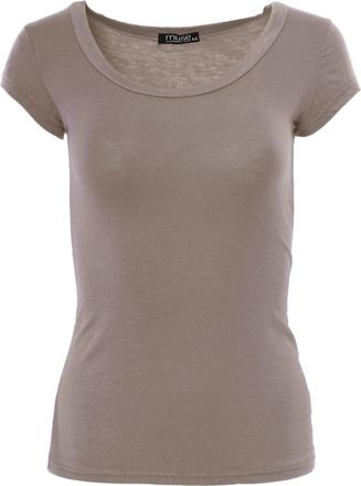 Easy Young Fashion Damen Basic Rundhals T-Shirt - Kurzarm Unterziehshirt Skinny Fit 1001 - Hellbraun S