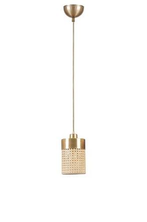 Opviq Elegant Rattan Chandelier, Adjustable Height 70 cm, Antique Coated Metal Body, 14 cm Diameter Cap, E27 Socket, Gold & Natural Rattan | Perfect for Mod