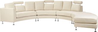 Beliani Sofa Halbkreis Polsterbezug beige verstellbare Kopfst&uuml;tzen mit Ottomane Rotunde