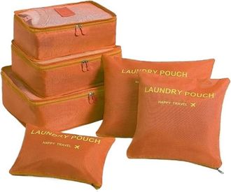 Generic 6-teiliges Packw&uuml;rfel-Gep&auml;ck-Organizer, Reise-Aufbewahrungsbeutel for Kleidung, Schuhe, Toilettenartikel, tragbares Koffer-Organisationsset(Orange-L)