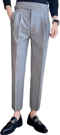 Generic Pantalon de costume vintage en tweed pour homme, coupe classique, pantalon d&eacute;contract&eacute; &agrave; chevrons sur le devant, coupe ajust&eacute;e, jambe fusel&eacute;e &agrave; lavant
