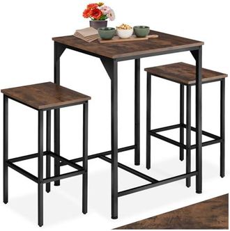 TecTake TecTake Ensemble de Bar 3 pi&egrave;ces, Table Haute 60 x 60 x 91 cm et 2 Tabouret Bar 40 x 30 x 66 cm, Style Industriel, Table Haute Mange Debout et Taboure