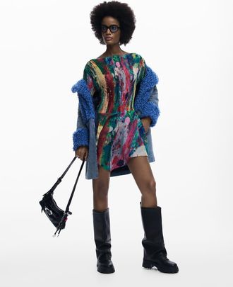 Desigual Robe asym&eacute;trique fronc&eacute;e - Noir-multicolore