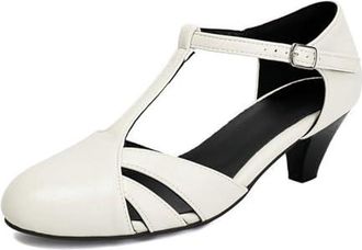 Generic Mary Jane Escarpins tendance &agrave; bout ferm&eacute; avec boucle en T et talons coniques pour femme, beige, 40.5 EU