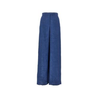 Emporio Armani Weite Hose aus Leinen-Chambray - - Trousers - Damen - Blau - L