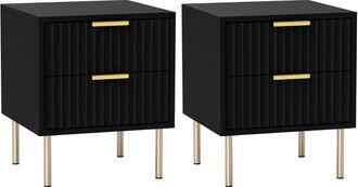 HOMCOM Homcom - Chevet x 1 design contemporain 2 tiroirs effet cannelé coloris champagne doré noir