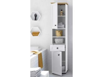 M&ouml;belando Hochschrank Badschrank Seitenschrank Badm&ouml;bel Handtuchschrank Bad Tomlin I Wei&szlig;/Artisan Eiche