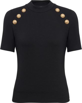 Balmain Femme, Tops, Noir, Taille: 36 FR T-shirt en jersey &agrave; 6 boutons