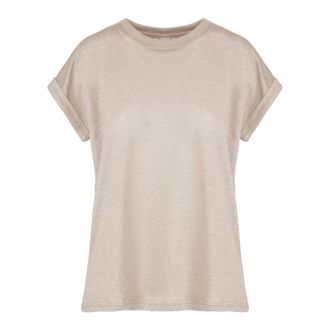 Bomboogie Femme, Tops, Beige, Taille: 42 FR T-shirt &agrave; col rond en lin