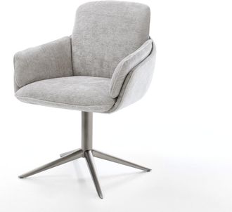 DELIFE Drehstuhl Luan-Flex mit Armlehnen Chenille Silbergrau Fußkreuz Graphit 360° drehbar Wippfunktion, Esszimmerstühle
