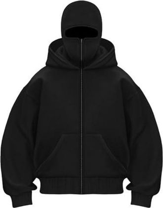 OLIPHEE Sweat à Capuche Homme Sweat Zippé Homme Veste Chaude Hoodie Homme Balaclava Cagoule Moto Masque Anti-Vent Sweat Homme pour Sports de Plein Air Cagoule