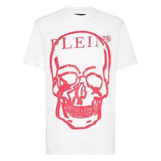Philipp Plein unisex, Tops, Blanc, Taille: XL T-Shirt Jersey Col Rond T&ecirc;te de Mort et Plein