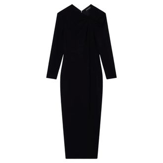 Emporio Armani Femme, Robes, Noir, Taille: 42 FR Robe Longue avec D&eacute;tails Fronc&eacute;s en Maille Milano Stretch
