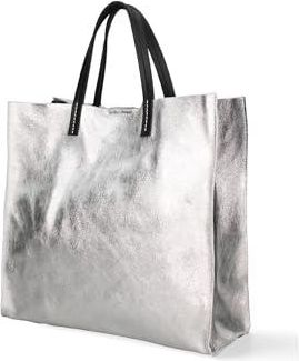 Gave Lux Sac &agrave; bandouli&egrave;re en cuir v&eacute;ritable pour femme Made in Italy 34,5 x 32 x 17 cm GLX228104523FBG, argent, Taille unique