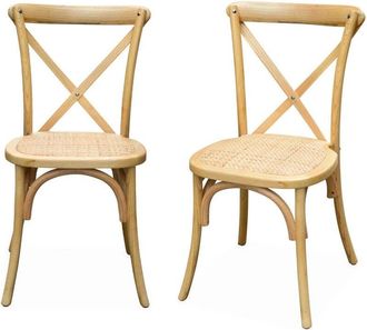 Sweeek Sweeek - Lot de 2 chaises de bistrot en bois de cédrèle naturel. vintage. assise en rotin. empilables
