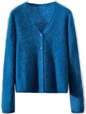 Generic Cardigan en laine de mouton et cachemire sans couture pour femme Col en V Manches longues Tricot &agrave; simple boutonnage, Yumao Bleu, Taille S