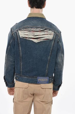 Maison Margiela MM0 Jeansjacke im Distressed-Look mit Tartan-Wollfutter Maison Margiela