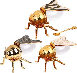 Generic Bienen-Honigglas | Dekorativer Kristall-Honigtopf in Bienenform mit Löffel, stilvoller Glasbehälter für Sirup und Gewürzaufbewahrung