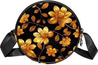 Generic Sac &agrave; bandouli&egrave;re rond pour femme, sac &agrave; bandouli&egrave;re dor&eacute; floral avec fermeture &eacute;clair, bretelles r&eacute;glables, sac &agrave; main rond d&eacute;contract&eacute; pour femmes e