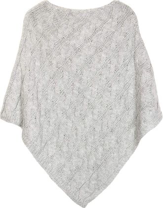 styleBREAKER Strick Poncho mit Zopfmuster, Rundhals Strickponcho, Grobstrick, Damen 08010040, Farbe:Hellgrau