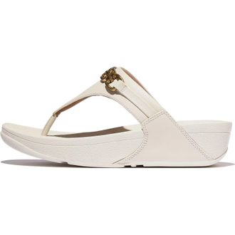 FitFlop LULU Damen Zehentrenner aus Leder mit quadratischer Kette, Paris Beige, 38 EU, Paris Beige, 38 EU
