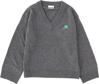 Ganni Logo Wool Blend Sweater - Gray