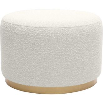 Miliboo Runder Pouf aus schimmerndem Wollmischgewebe in gebrochenem Wei&szlig; und goldfarbenem Metall D54 cm AMAYA